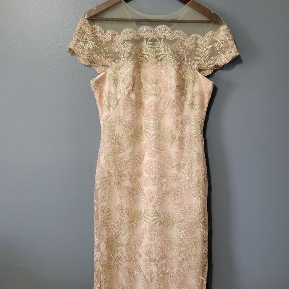 Tadashi Shoji | Dresses | Tadashi Shoji Gown Size Mesh Neckline Floral ...